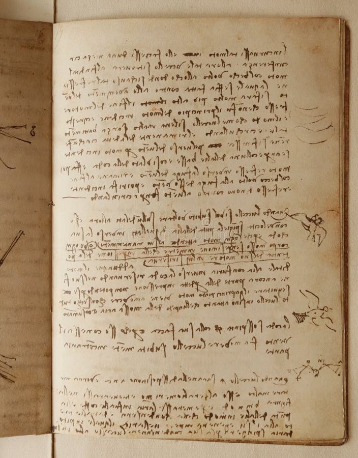 Manuscript, Drawings, Inscriptions by Leonardo Da Vinci in the Old Book ...