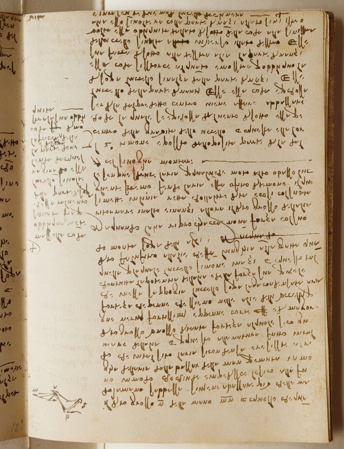 Manuscript, Drawings, Inscriptions by Leonardo Da Vinci in the Old Book ...