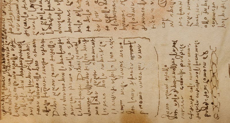 Manuscript, Drawings, Inscriptions by Leonardo Da Vinci in the Old Book ...