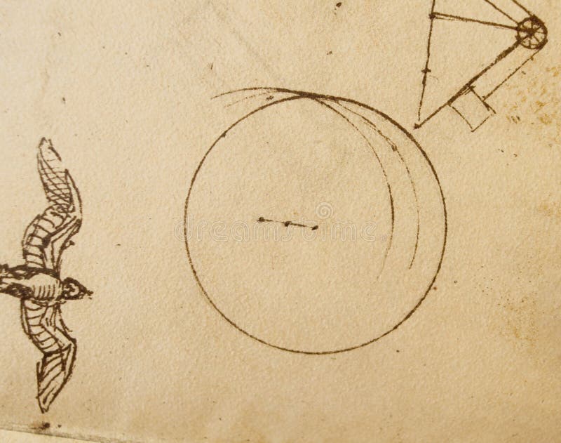 Manuscript, Drawings, Ring, Bird by Leonardo Da Vinci in the Old Book ...