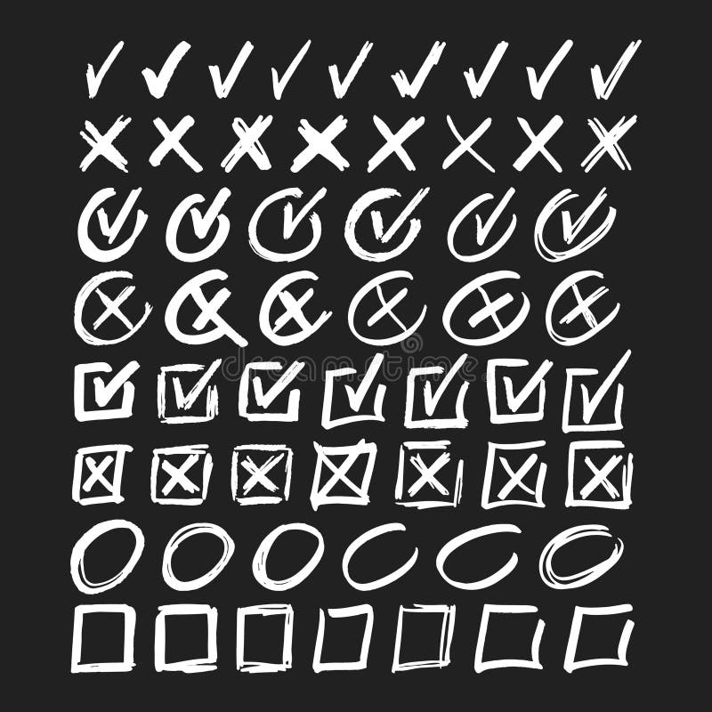 Manuscript Marks, Handdrawn Elements Set. White Doodle Ticks, Crosses ...