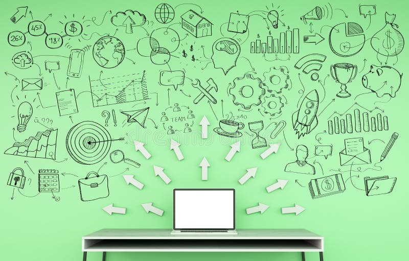 Manuscript Project Presentation Written on a Green Wall Over Desktop 3D ...