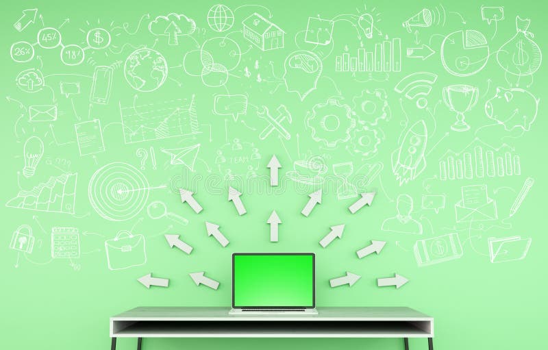 Manuscript Project Presentation Written on a Green Wall Over Desktop 3D ...