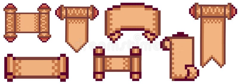 Manuscript Template Pixel 8 Bit Sprite. Papyrus Scroll Collection Stock ...