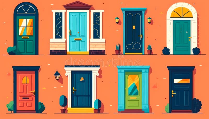 Many Abstract Colourful Doors. Generative AI Stock Illustration ...