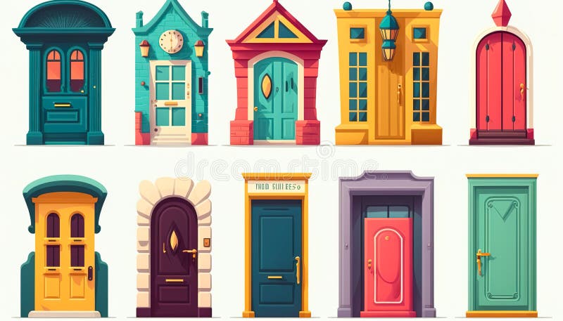 Many Abstract Colourful Doors. Generative AI Stock Illustration ...
