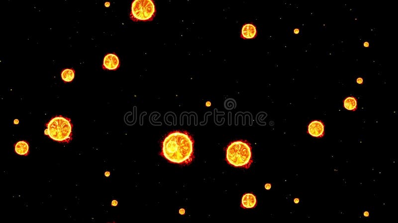 Many Abstract Fire Balls Flying on Black Background. Fire Sphere Slowly ...
