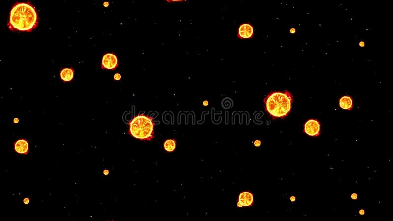 Many Abstract Fire Balls Flying on Black Background. Fire Sphere Slowly ...