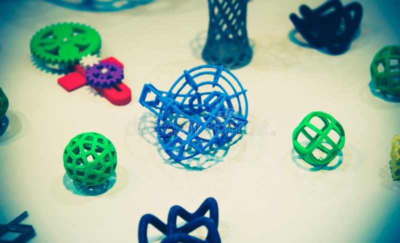 Many Abstract Models Printed by 3d Printer Close-up. Stock Image ...
