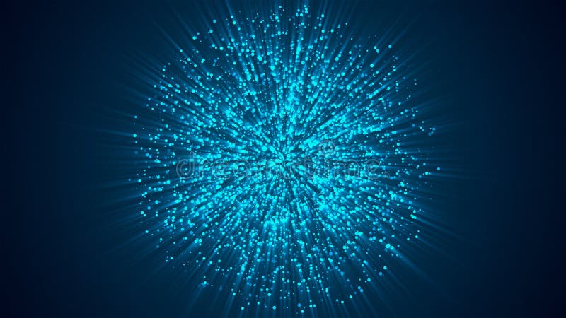 Many Abstract Small Blue Particles in Sphere Shape in Space, Computer ...