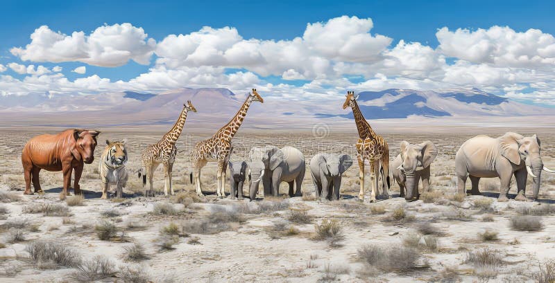 Many African Safari Animals Assembled on a Ground Scene Stock Photo ...