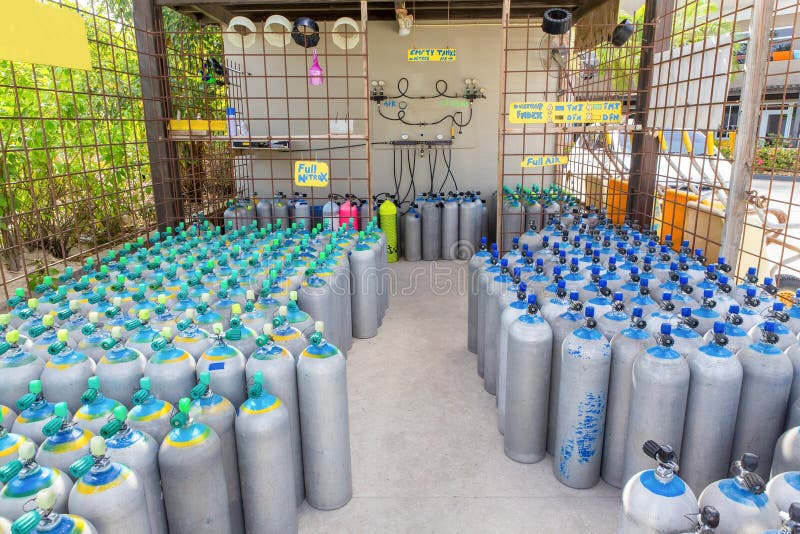 Many Air Tanks As Stock in Shed Editorial Stock Image - Image of safety ...