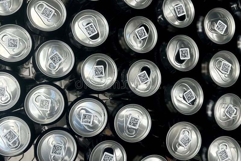 Many Aluminium Drink Cans from Above in the Supermarket Stock Photo ...