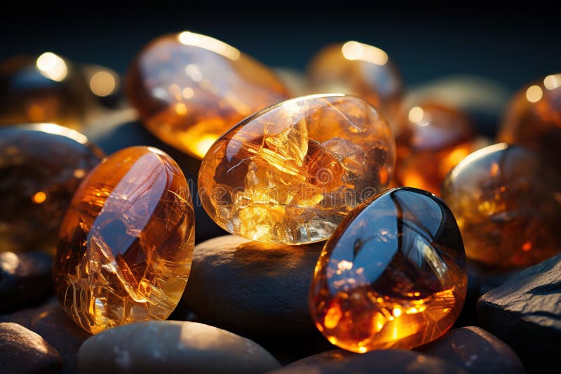 Many Amber Glowing Stones, Horizontal Background. Generative AI Stock ...