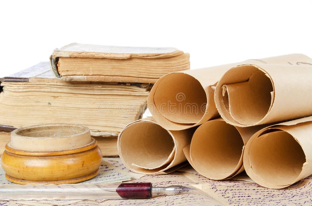 Many Ancient Scrolls on Old Letters Stock Photo - Image of handwriting ...