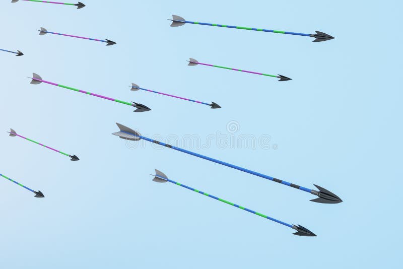 Many Arrows on Blue Background. Challenge, Guide and Goal Concept Stock ...