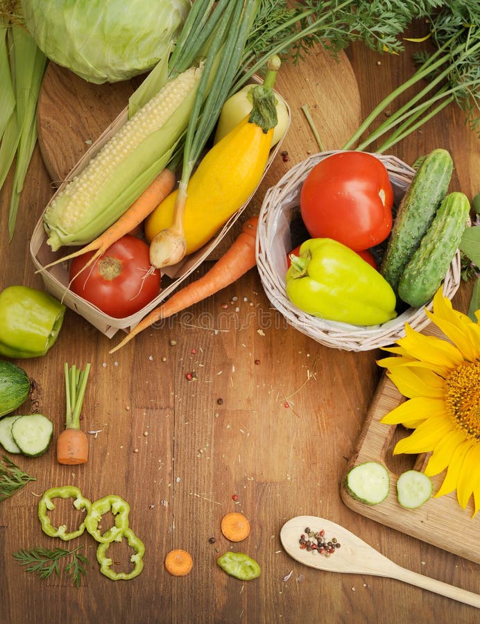 Many Assorted Raw Vegetables with Empty Space Wooden Backdrop Stock ...