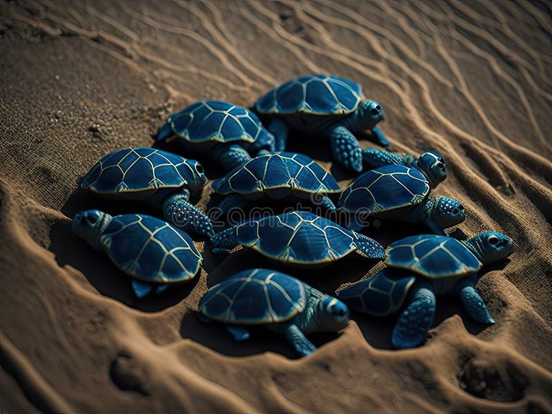 Many Baby Turtles on the Sandy Beach. Ai Generative Stock Illustration ...