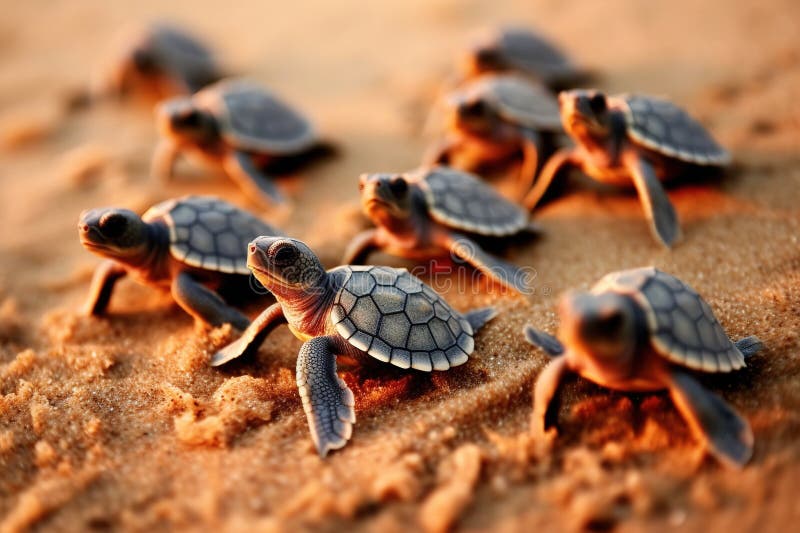 Many Baby Turtles on the Sandy Beach and Crawl.illustration Stock ...