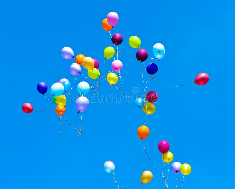 Many Balloons Fly into the Sky Stock Photo - Image of cloudy ...