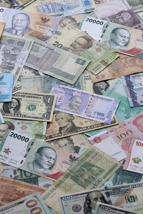 Many Banknotes of Different Currency. Background of Big Amount of ...