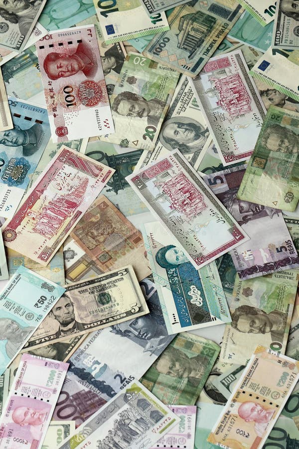 Many Banknotes of Different Currency. Background of Big Amount of ...
