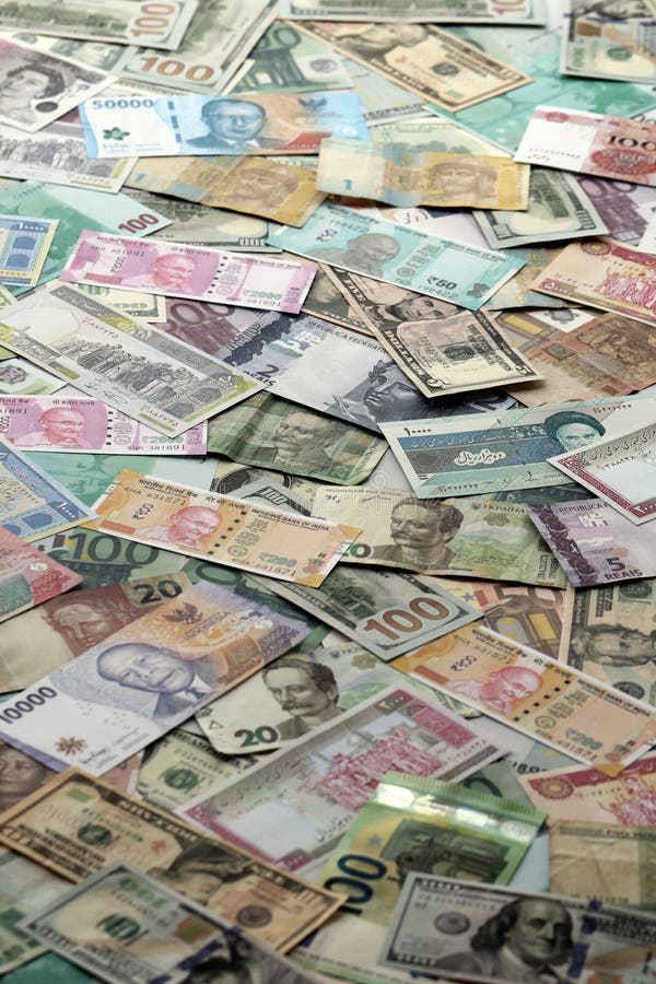 Many Banknotes of Different Currency. Background of Big Amount of ...