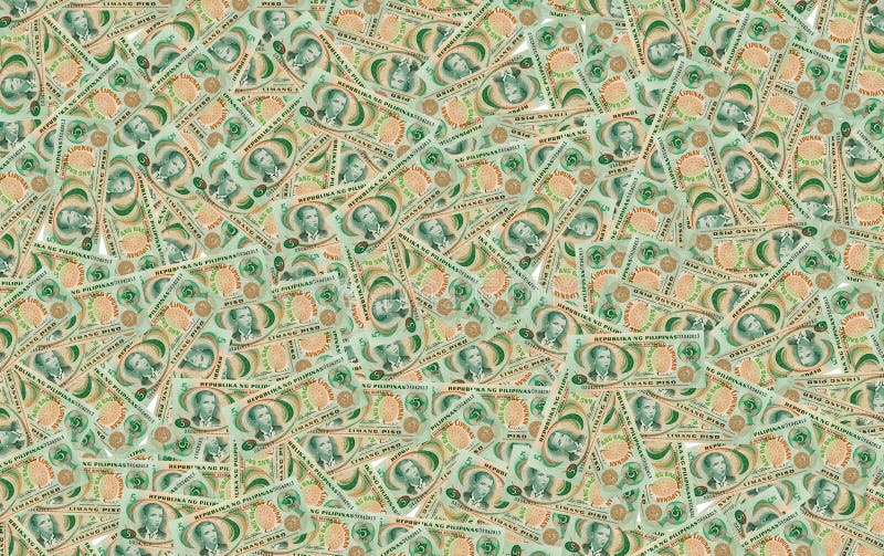 Many Banknotes Five Pesos Philippines in the Background. Stock ...