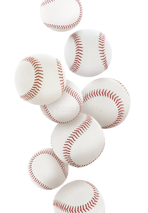 Many Baseball Balls Falling on White Background Stock Photo - Image of ...