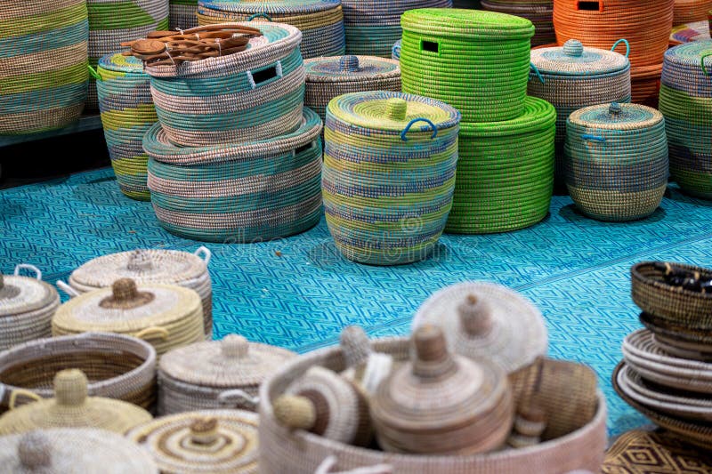 Many Baskets with Bright Colors Stock Image - Image of weaving, beauty ...