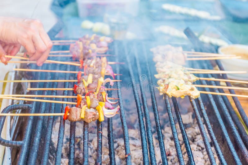 Many Bbq Sticks on Grill, Outdoor, Bbq Time Stock Image - Image of burn ...
