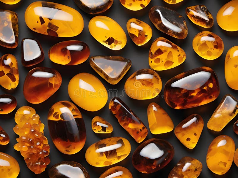 Many Beautiful Amber Stones on Dark Background Stock Illustration ...