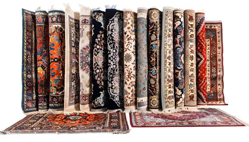 Many Beautiful Carpets Isolated on White Stock Illustration ...