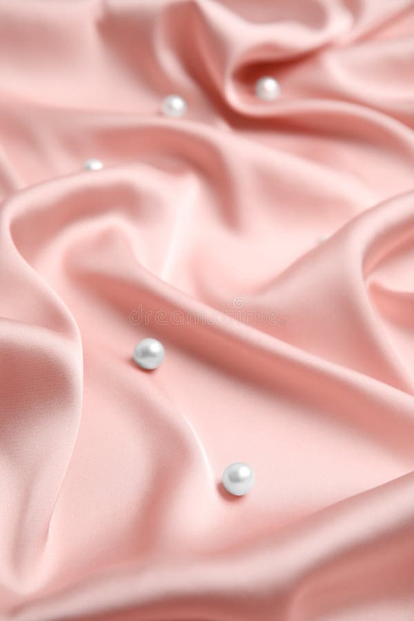 Many Beautiful Pearls on Delicate Pink Silk Stock Image - Image of ...
