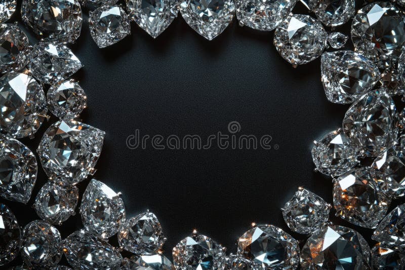 Many Beautiful Shining Diamonds Creating Oval Frame on Dark Background ...