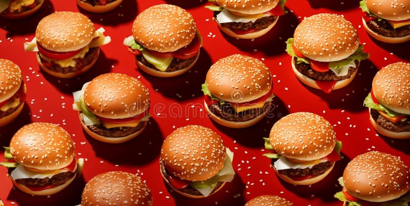 Many Beef Burgers Cheeseburgers with Vegetables and Sauce Pattern on ...