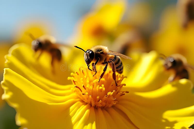 Many Bees Fly Above the Flowers Stock Photo - Image of green, blossom ...