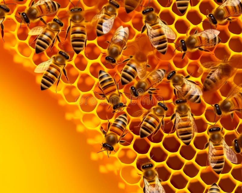 Many Bees are Working on Honeycomb Super Realistic Macro. a Bunch of ...