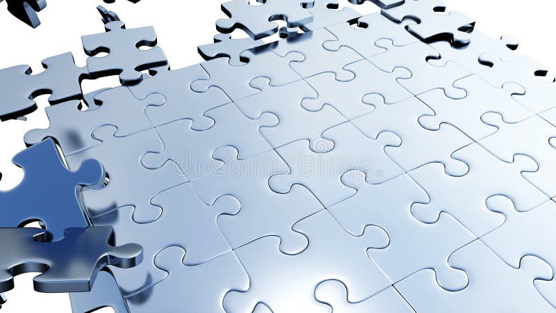 Many Big Grey Puzzle Pieces in a Mess Stock Illustration - Illustration ...