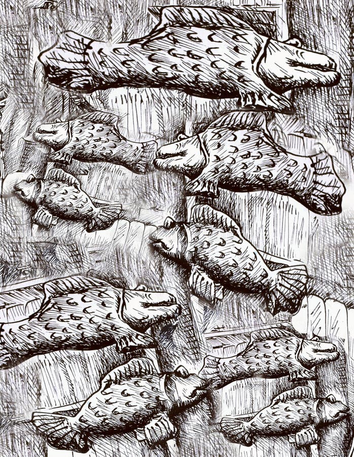 Many Black and White Fishes, Fish Pattern Drawing Stock Illustration ...