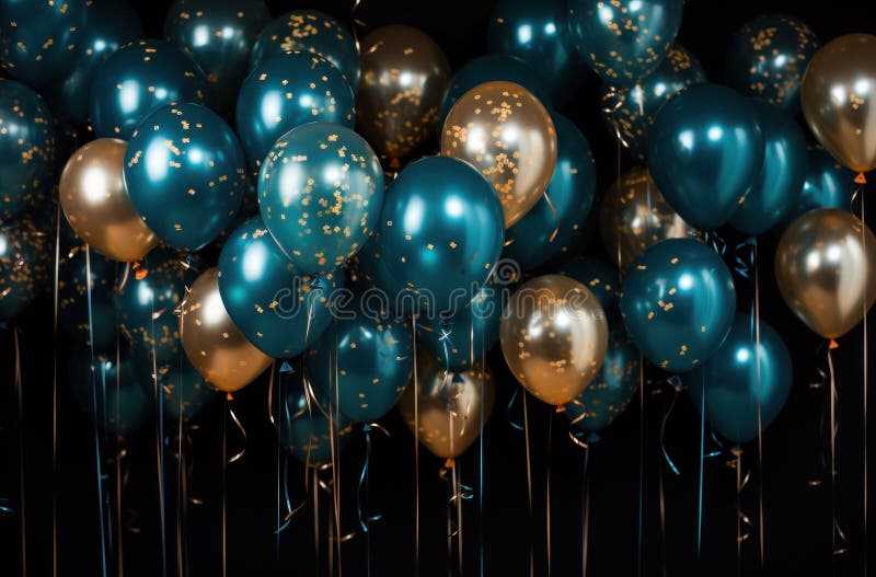 Many Blue Balloons Floating Near Dark Background Stock Image - Image of ...