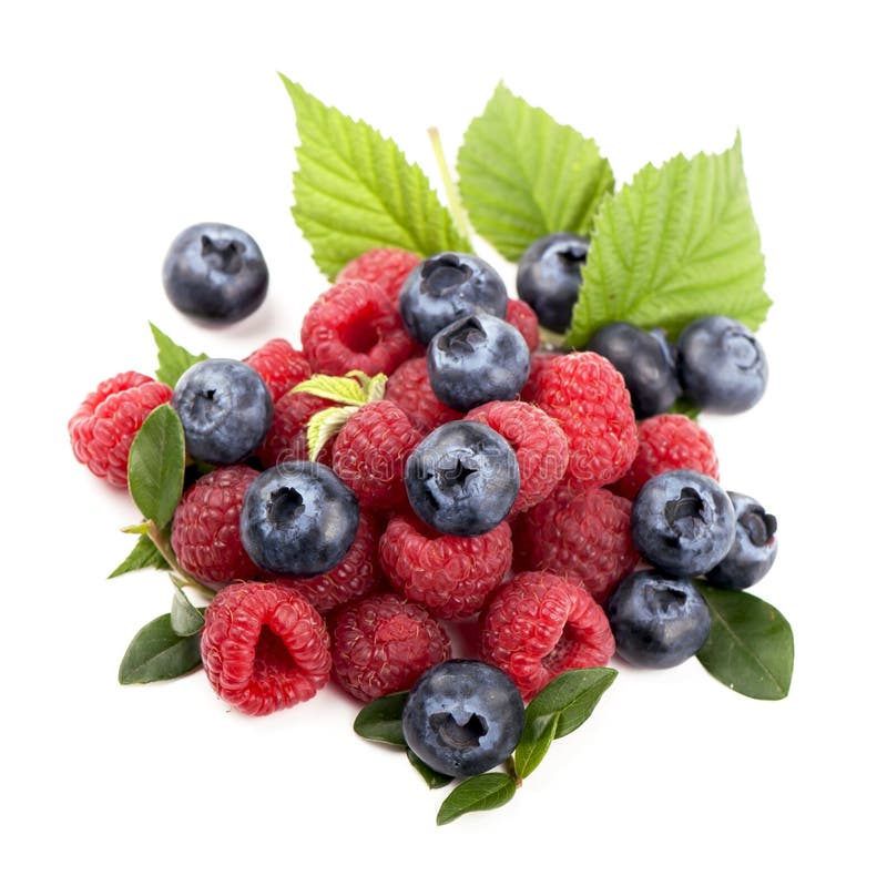Many Blueberries, Raspberries. Isolated White Stock Image - Image of ...