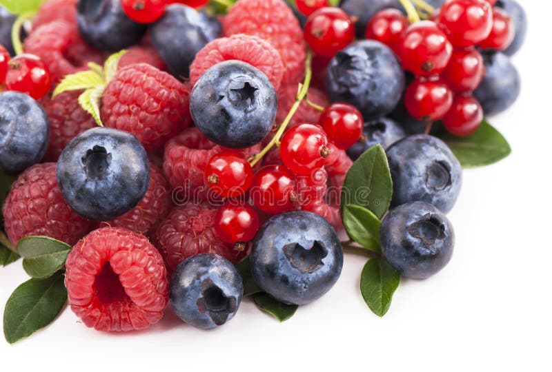 Many Blueberries, Raspberries. Isolated White Stock Image - Image of ...