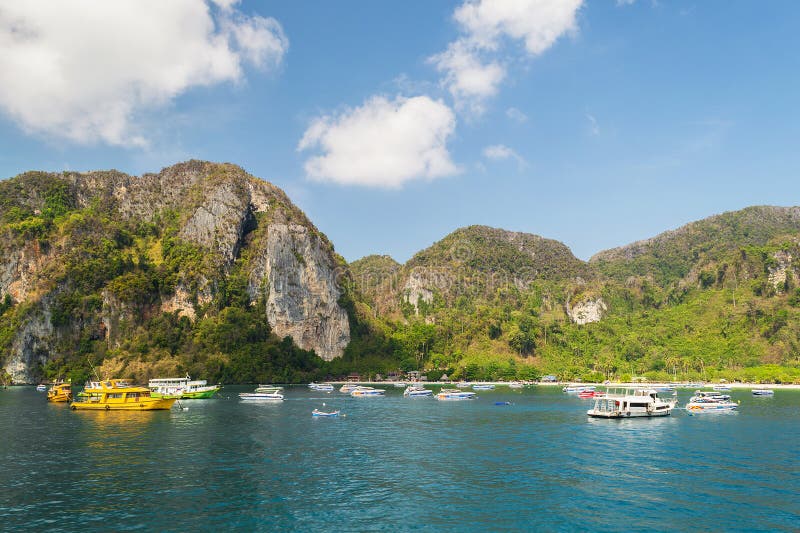 Many boat on the sea stock photo. Image of yellowboat - 48149516