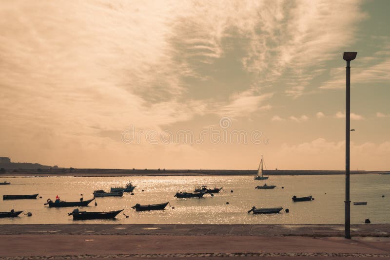 Many Boats are Floating on the Waters of a River. Stock Image - Image ...