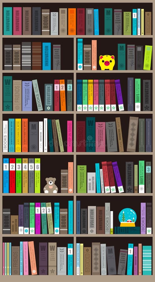 Many Books on the Bookshelf Vector Illustration Stock Vector ...