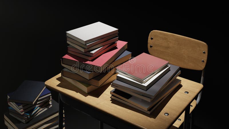 Many Books are Piled Up on the School Desk To Study for the Exam, 3d ...
