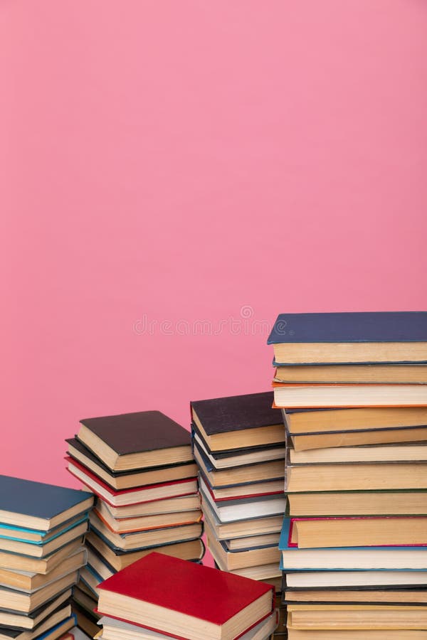 Many Books on a Pink Background in the Library in the Office of Science ...