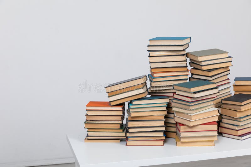 Many Books Stacked in the Library on a White Background Science ...