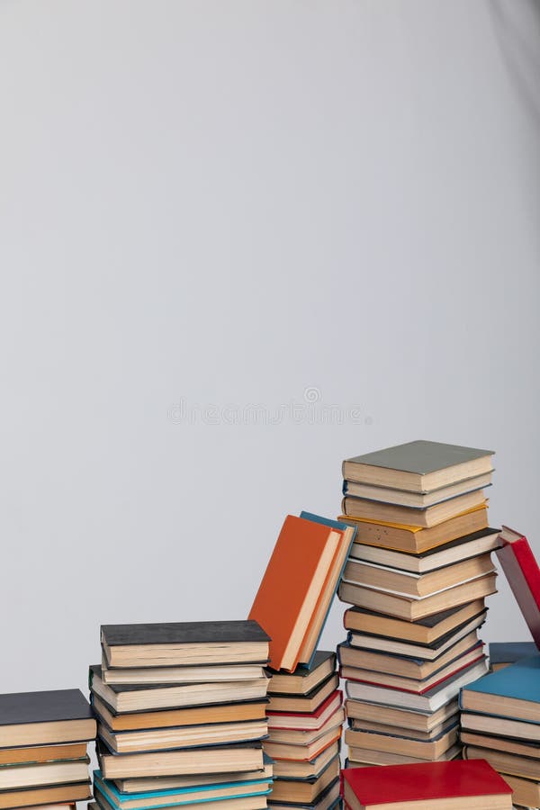 Many Books Stacked in the Library on a White Background Science ...
